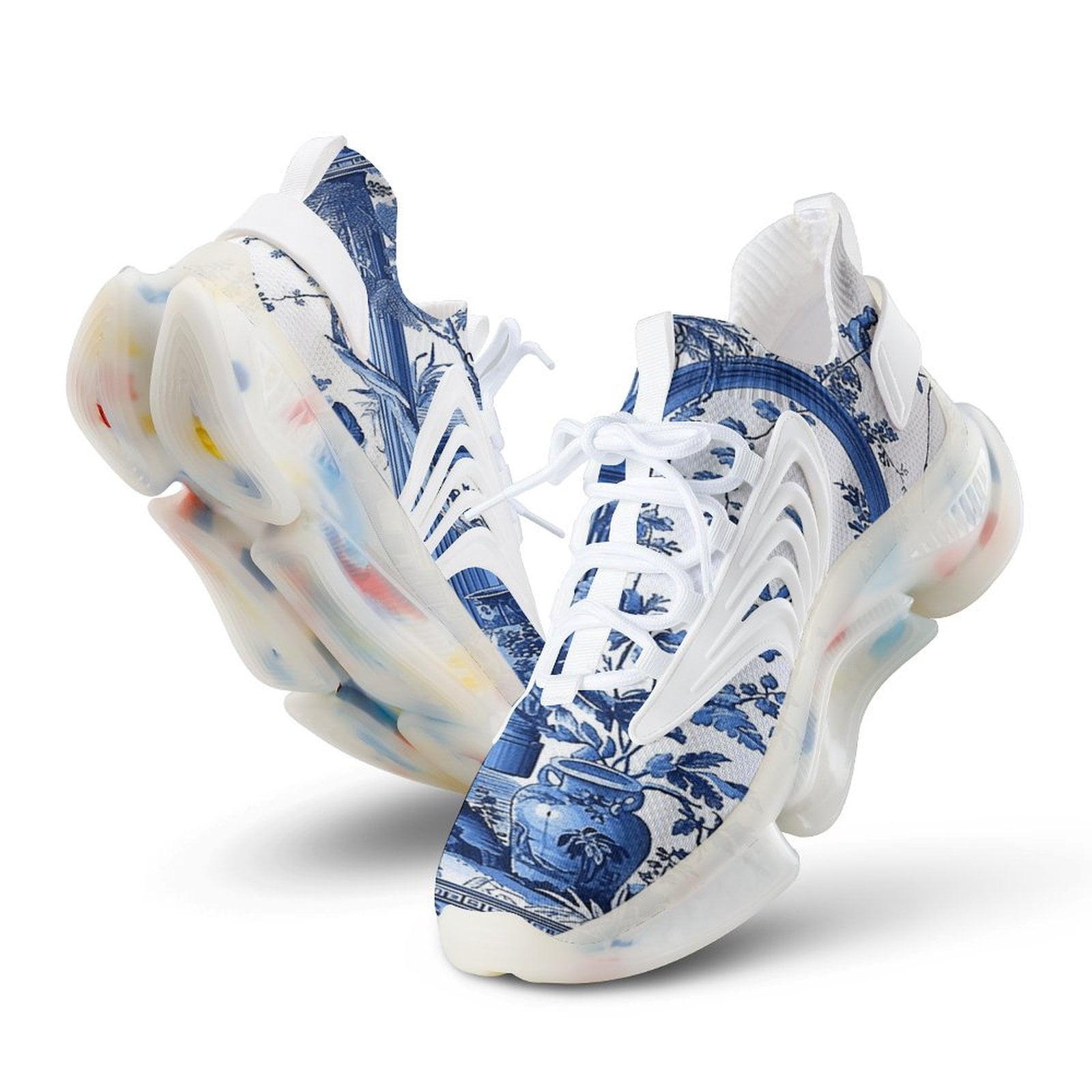 Blue Chinoiserie Toile Pattern Walking Shoes for Men Woman Lightweight ...