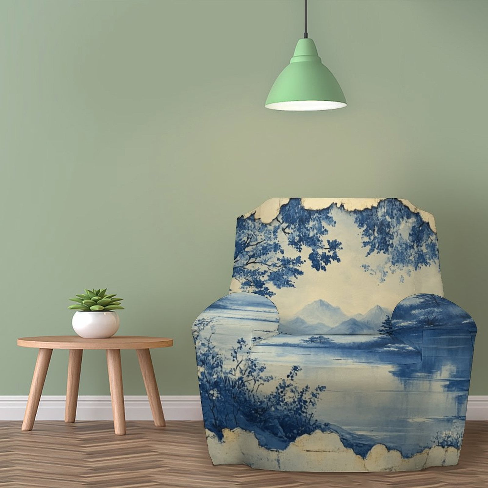 Blue Chinoiserie Toile Single Sofa Cover Simple Anti-Cat Scratch All ...