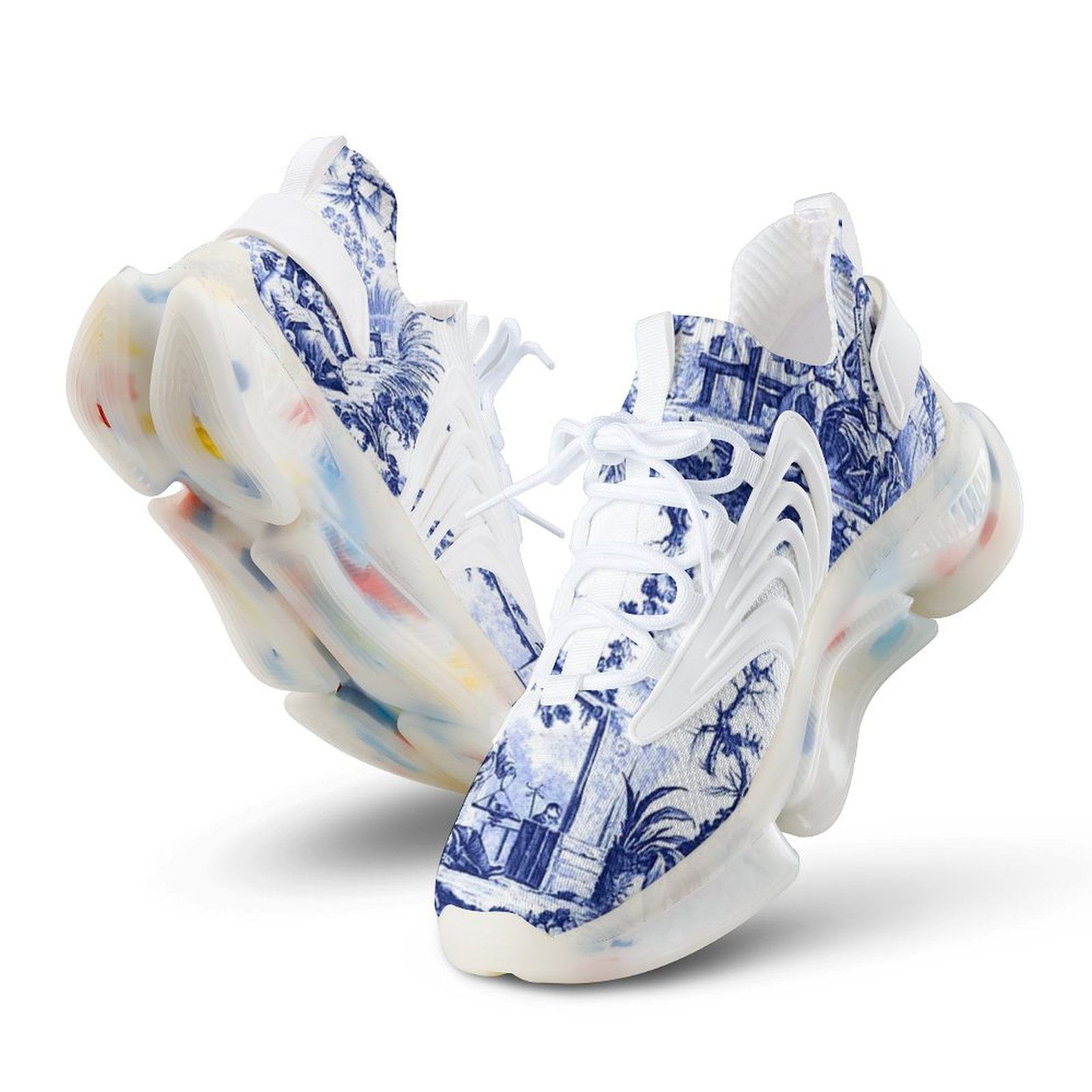 Blue Chinoiserie Toile Walking Shoes for Men Woman Lightweight Tennis ...