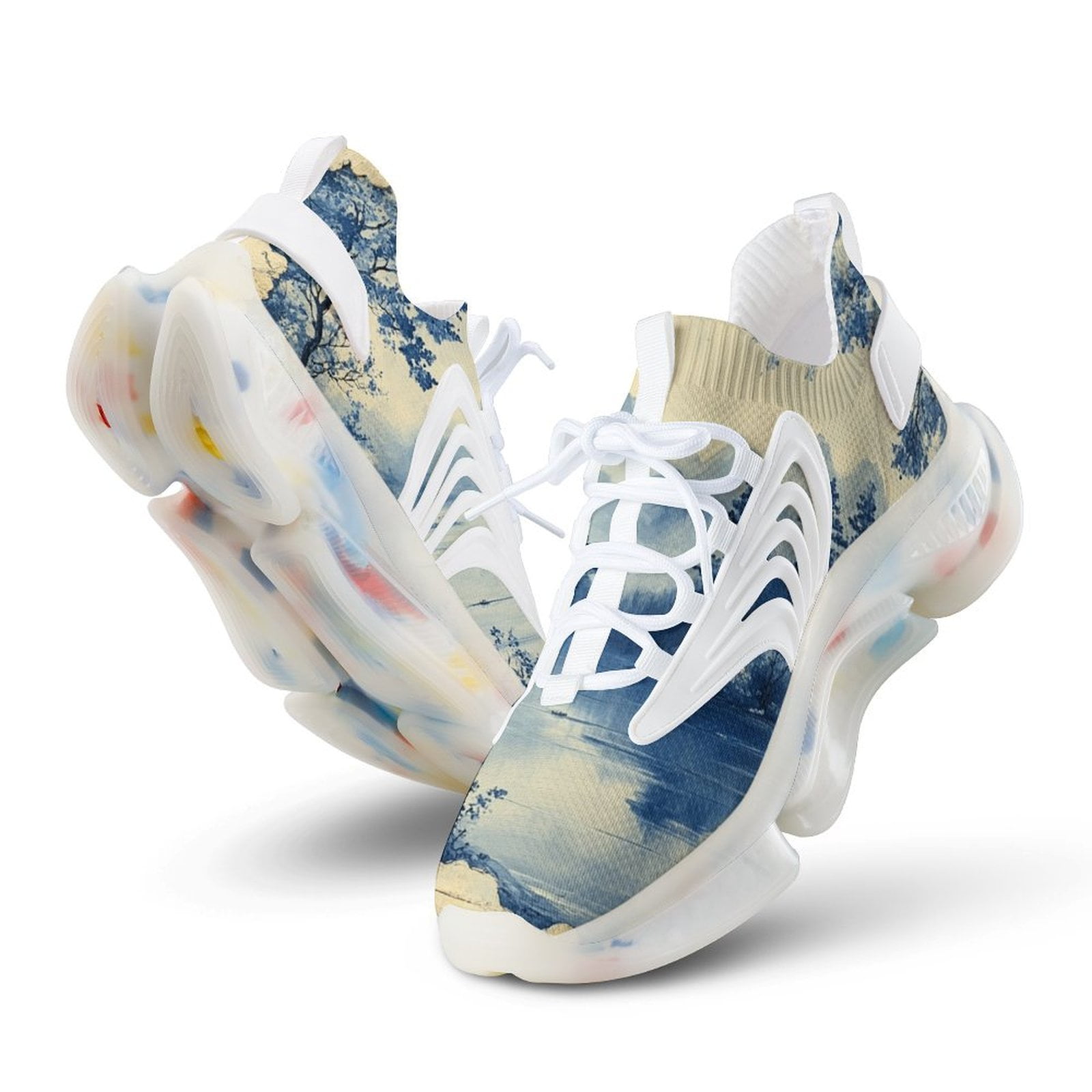 Blue Chinoiserie Toile Walking Shoes for Men Woman Lightweight Tennis ...