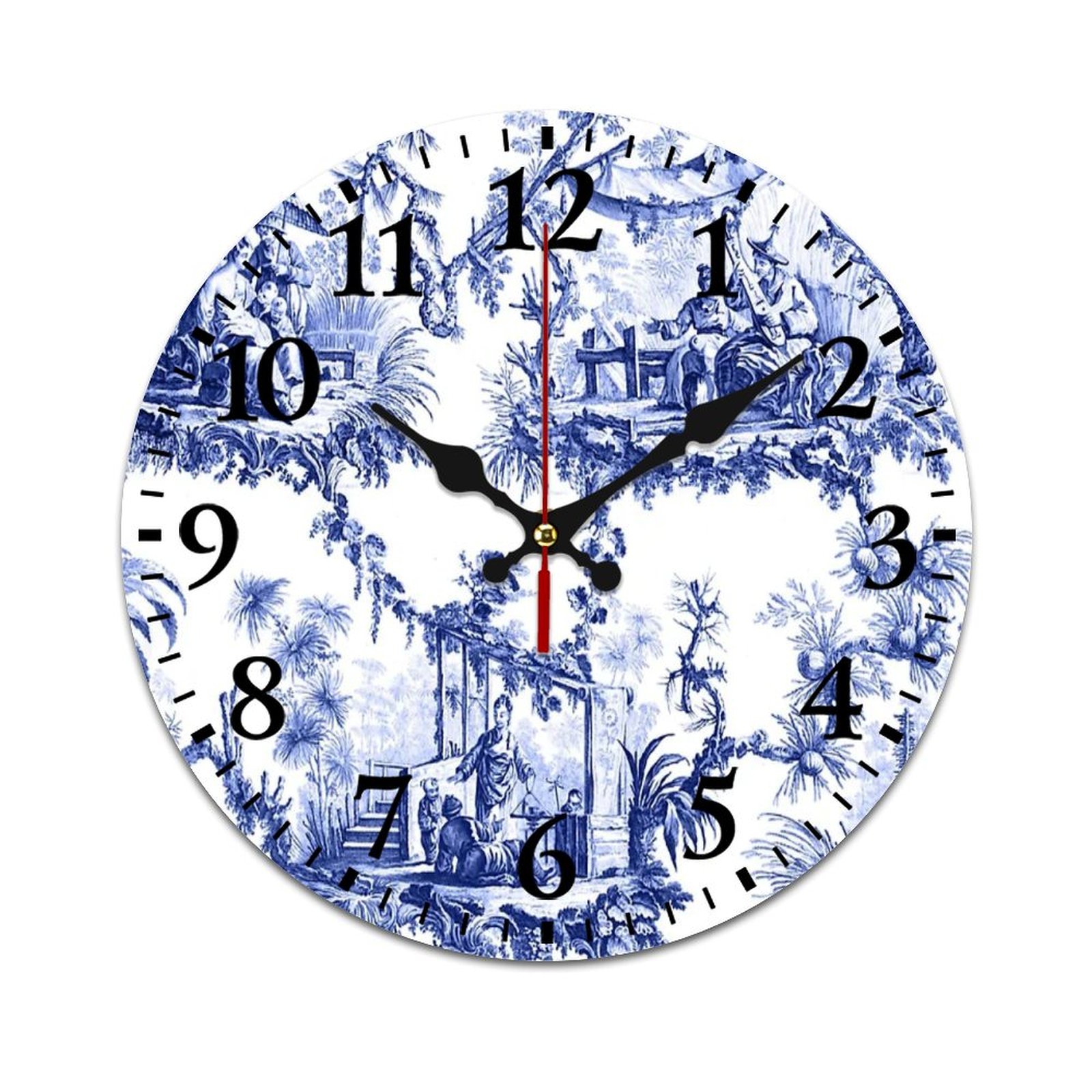 Blue Chinoiserie Toile Wall Clock Modern Design Clocks Wall Hanging ...