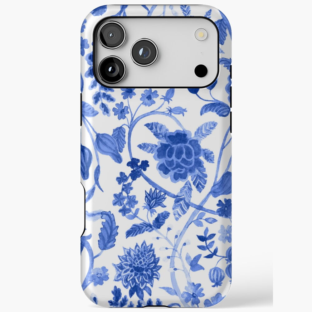 Blue Chinoiserie White Floral Toile iPhone Case 17 to 11 Pro Max ...
