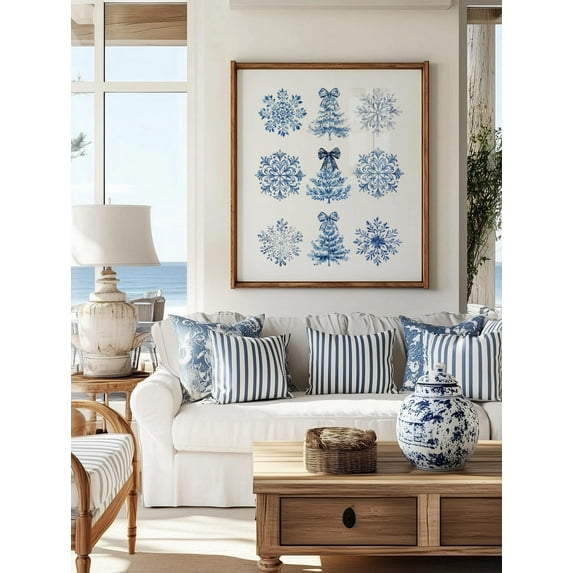 Blue Chinoiserie Winter Art, Snowflakes & Trees Home Decor #2768 ...