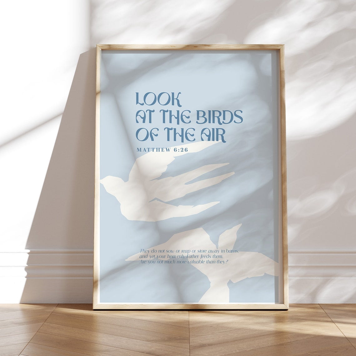 Blue Christian Bird Print: Bible Verse Wall Art Unframed Paper Print ...