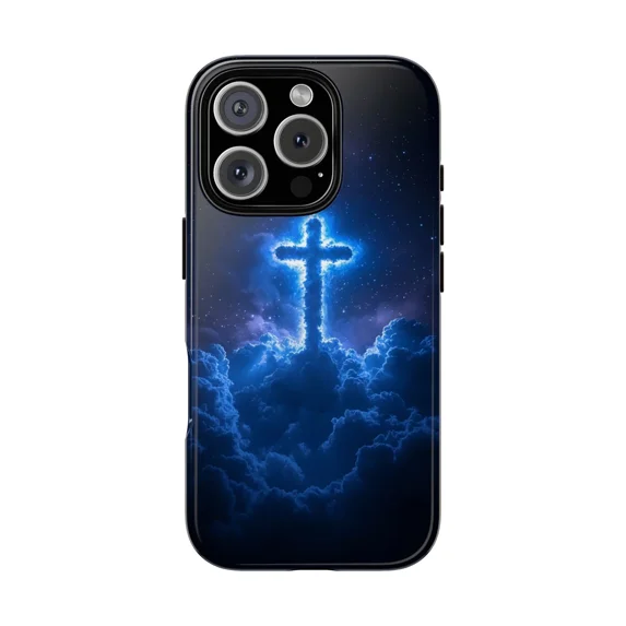 Blue Christian Cross in Sky Faith Art Phone Case with iPhone 11-17 Pro ...