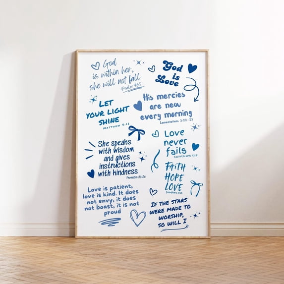 Blue Christian Scripture Bible Verse Wall Art, Stretched Canvas Size ...