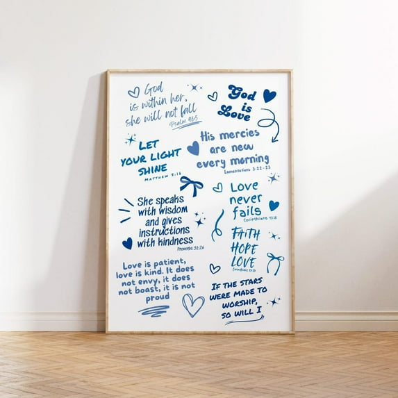 Blue Christian Scripture Bible Verse Wall Art, Unframed Canvas Size ...