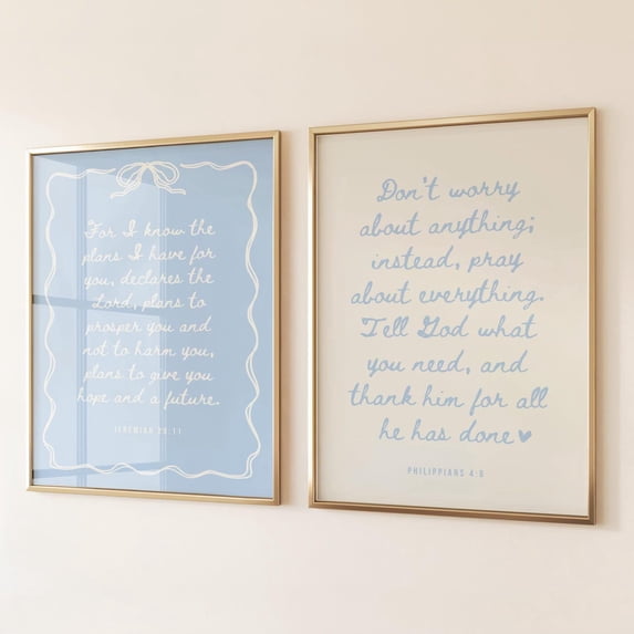 Blue Christian Scripture Wall Art Jeremiah 29 11 Quote Print Set 2 ...