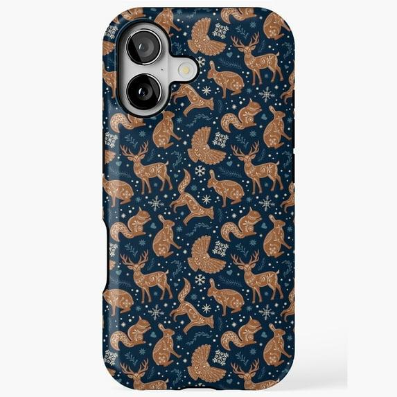 Blue Christmas Animal Gingerbread Pattern iPhone 17 to 11 Pro Max ...