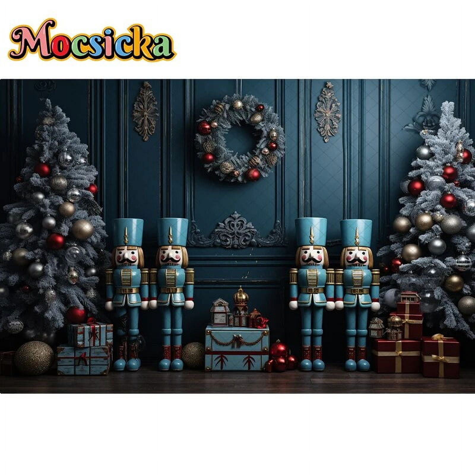Blue Christmas Backdrop Photography Vintage Art Wall Christmas Tree ...