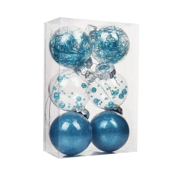Blue Christmas Ball Ornaments 6 Pieces 2.36 Inches Each Plastic Hanging ...