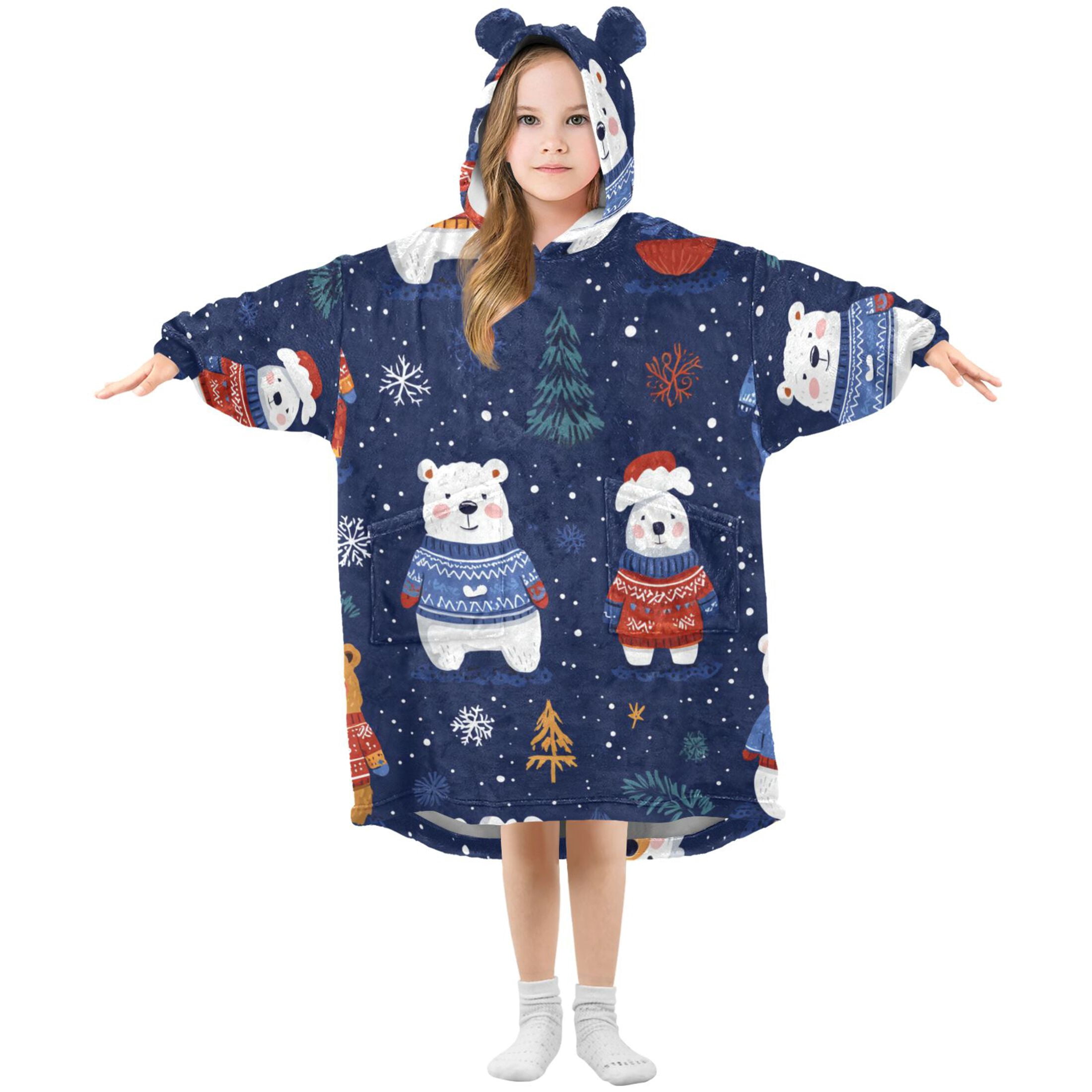 Blue Christmas Bears with Cute Sweaters Flannel Wearable Blankets ...