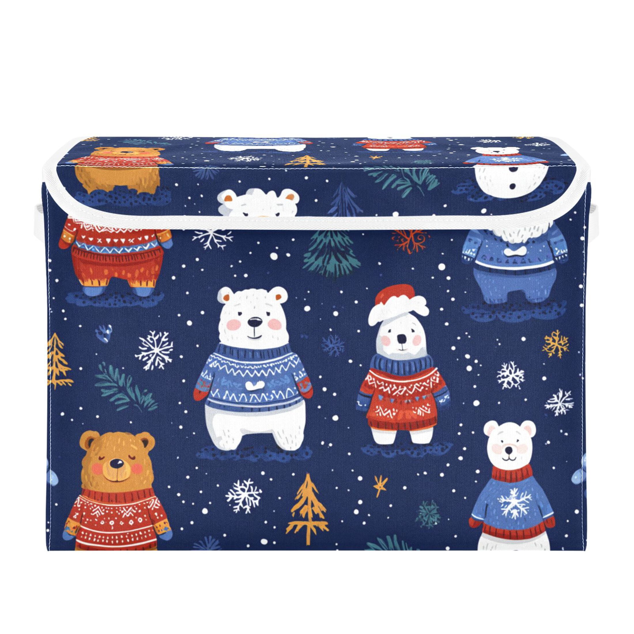 Blue Christmas Bears with Cute Sweaters Foldable Storage Bins with Lids ...