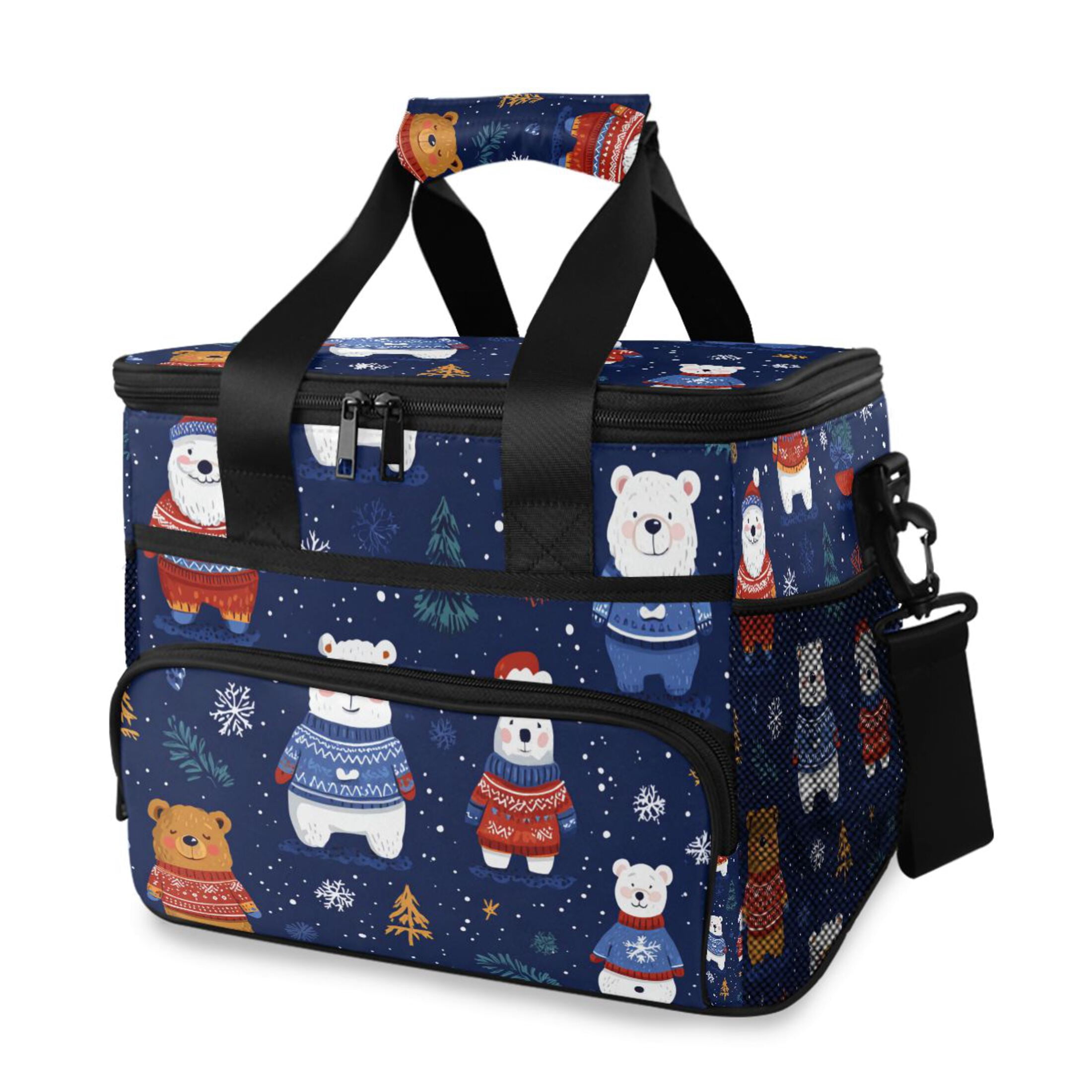 Blue Christmas Bears with Cute Sweaters Portable Cooler Lunch Box ...