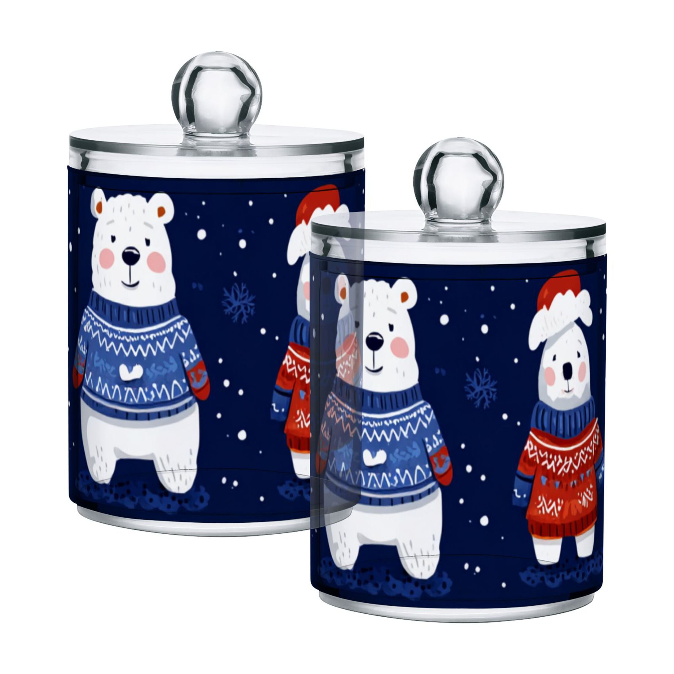 Blue Christmas Bears with Cute Sweaters Translucent Plastic Cans ...
