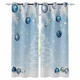 Blue Christmas Blackout Curtains 45 Inches Long, Snow Xmas Tree Balls ...