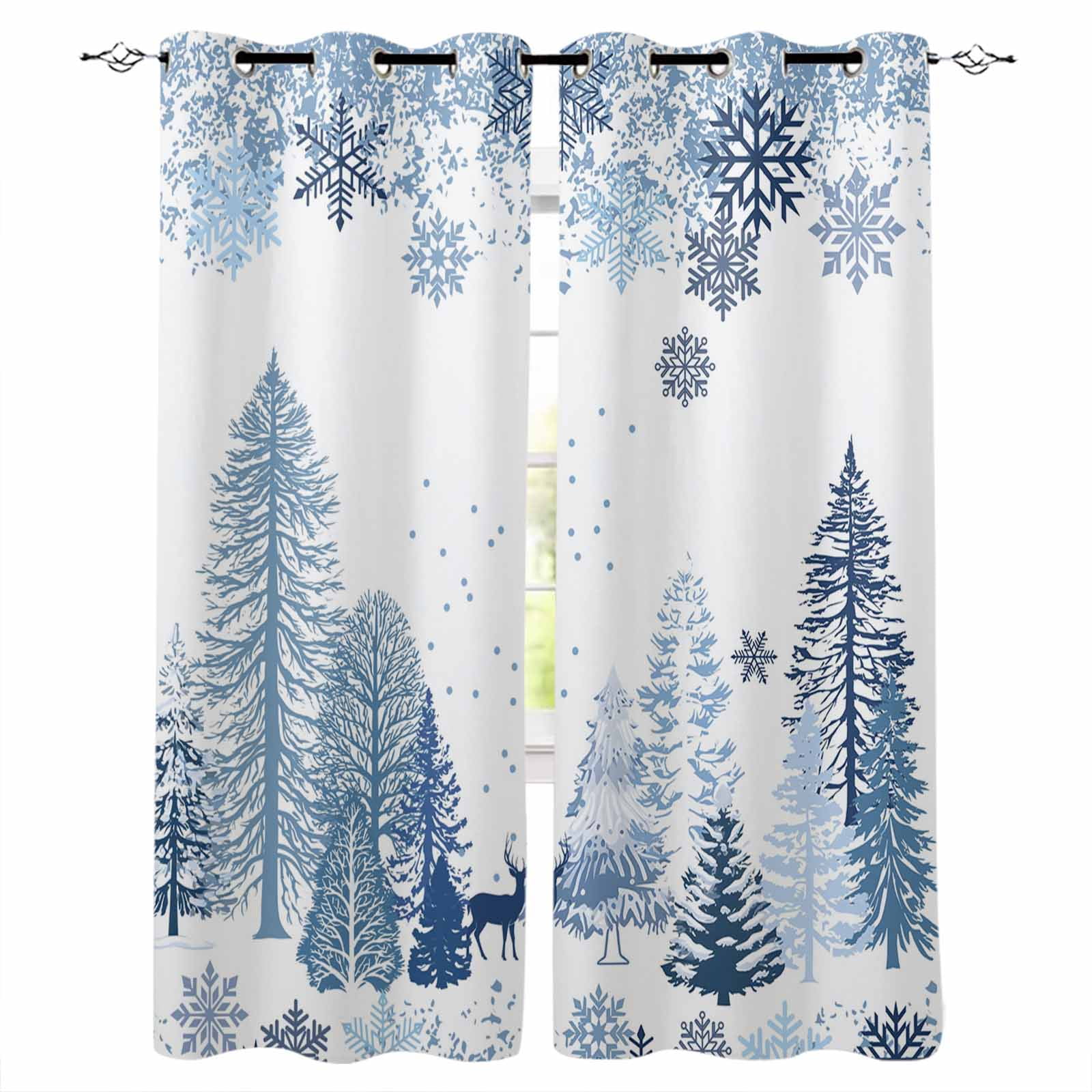 Blue Christmas Blackout Curtains 54 Inches Long, Xmas Tree Snowflake ...