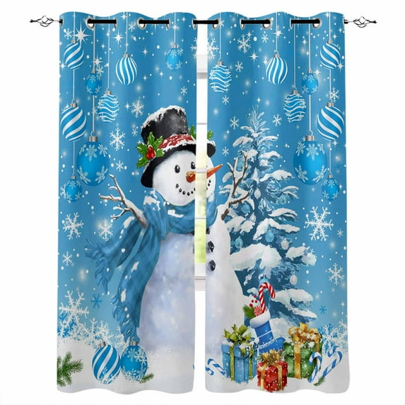 Blue Christmas Blackout Curtains 84 Inches Long for Bedroom, Snowman ...
