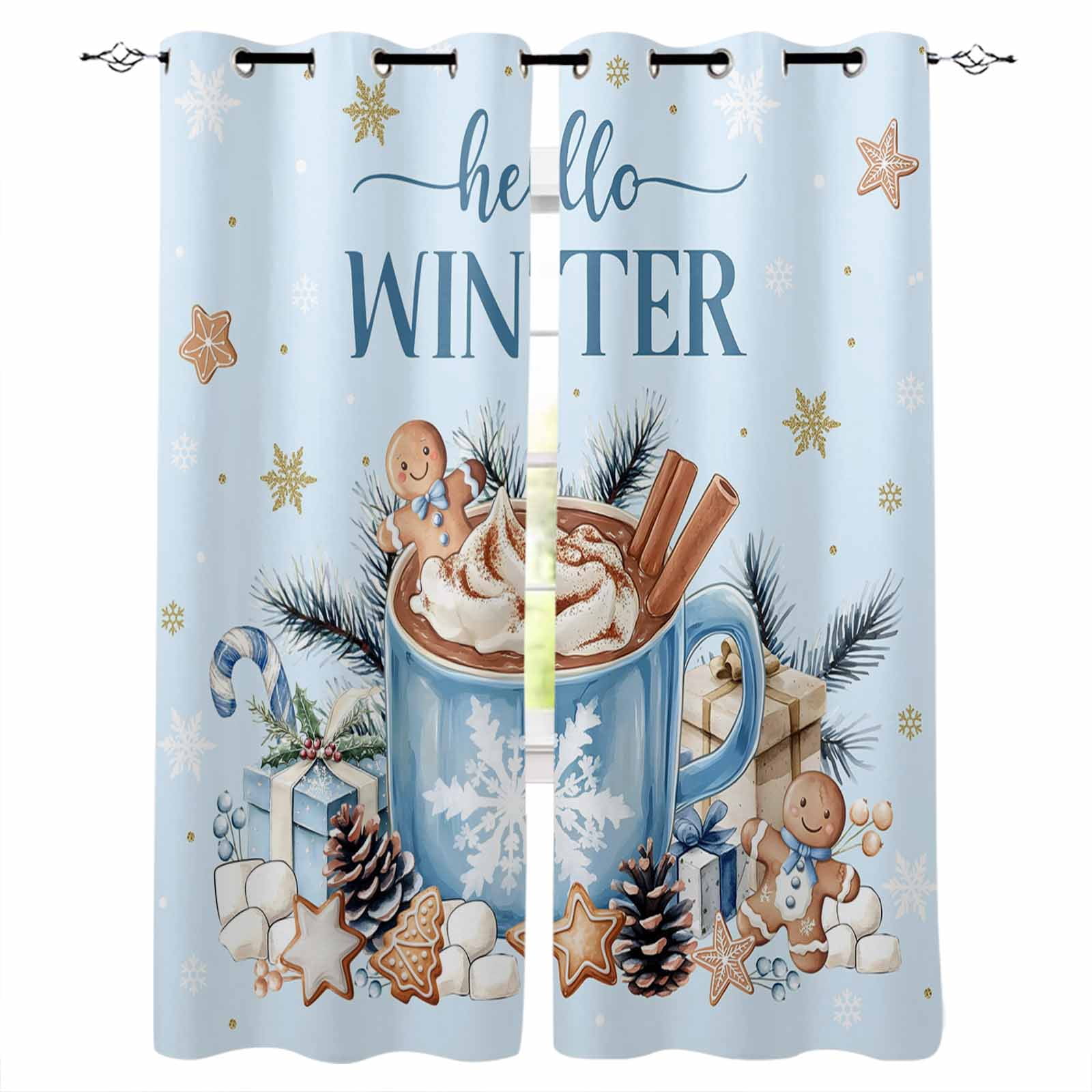 Blue Christmas Blackout Curtains for Bedroom/Living Room, Thermal ...