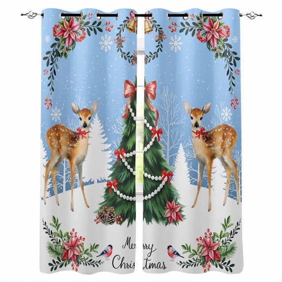 Blue Christmas Blackout Curtains for Bedroom/Living Room, Thermal ...