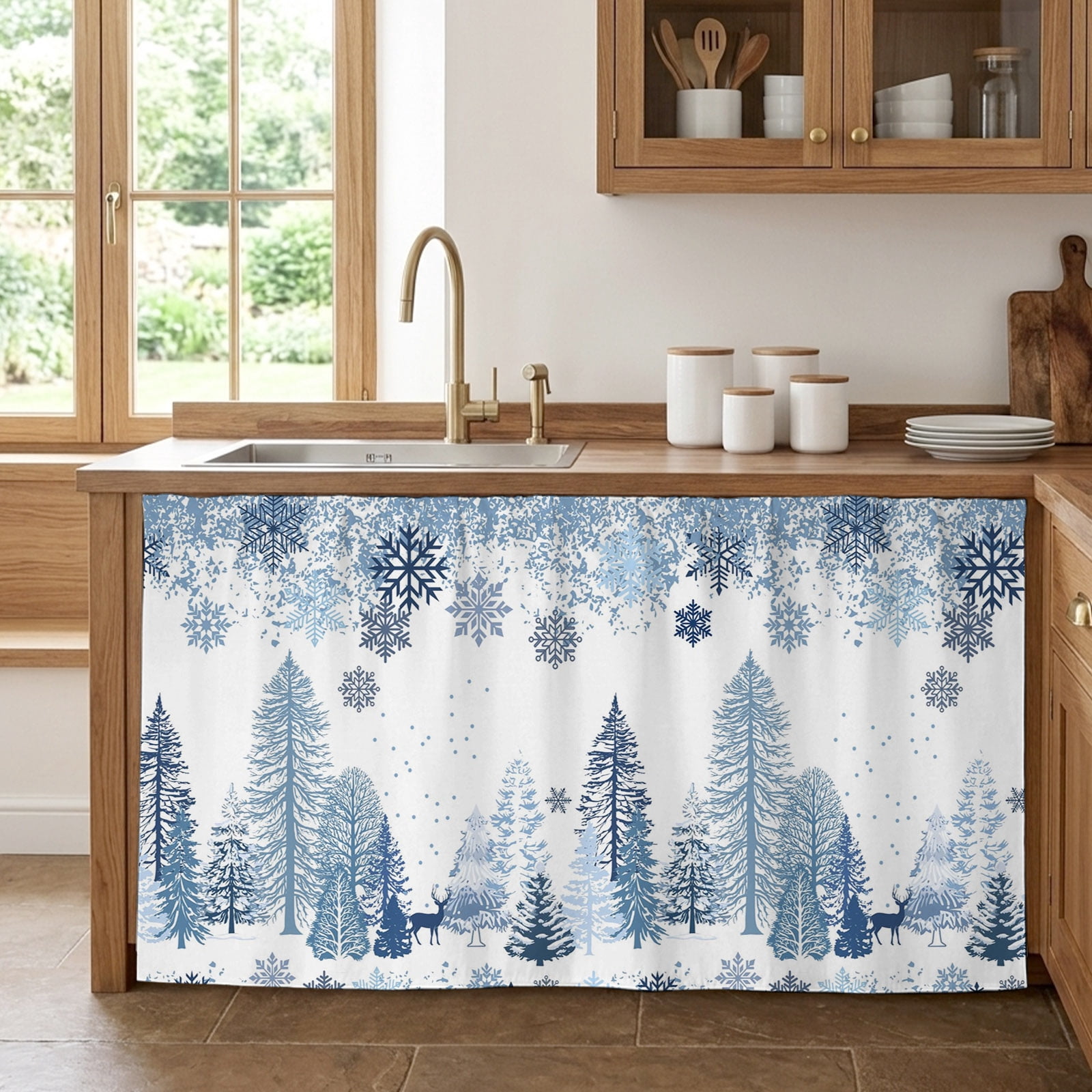 Blue Christmas Cabinet Curtain 28"Wx51"L, Dustproof Storage Cabinet ...