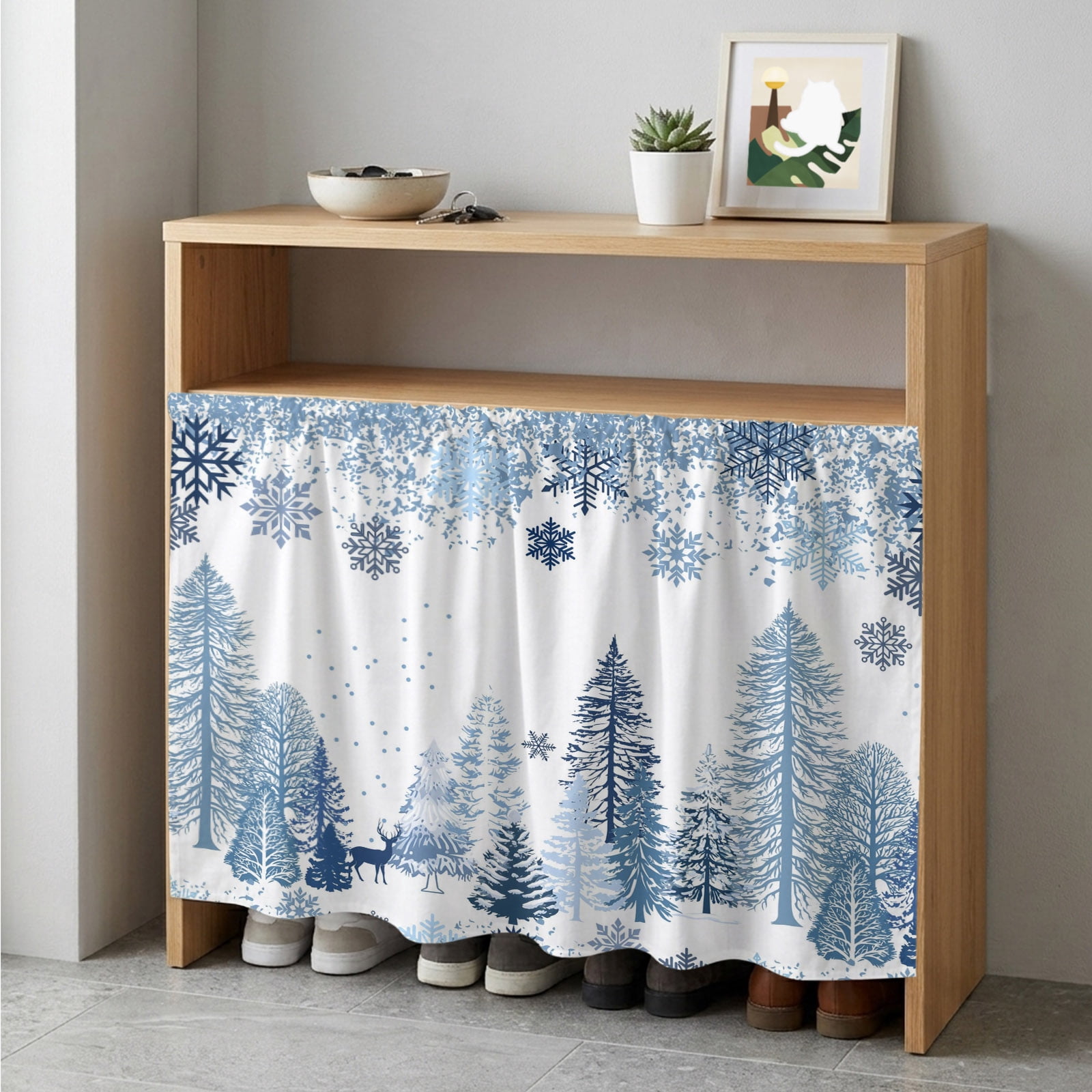 Blue Christmas Cabinet Curtain 35"Wx35"L, Dustproof Under Sink Skirt ...