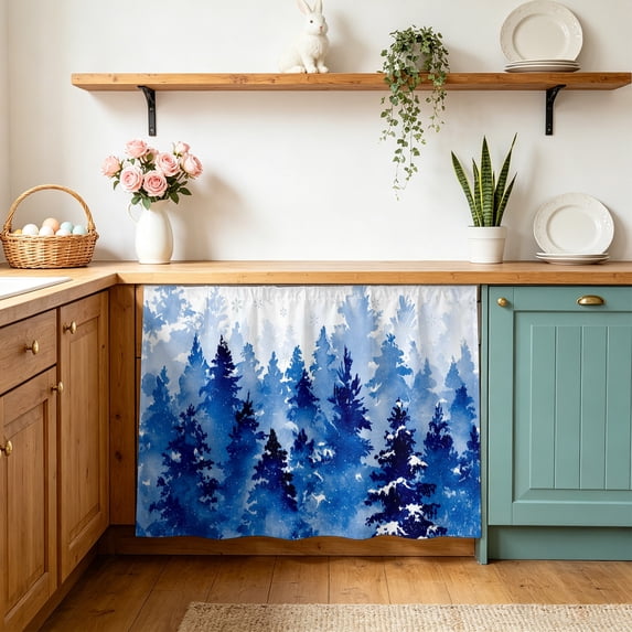 Blue Christmas Cabinet Curtains 28''x35.4'', Winter Snowflake Abstract ...