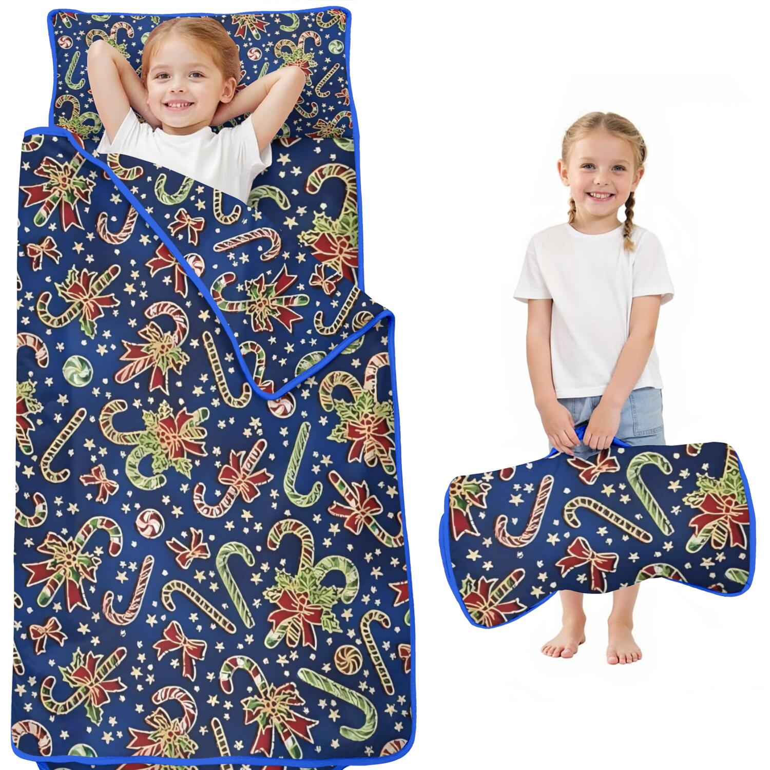 Blue Christmas Candy Cane Pattern Toddler Nap Mats for Kids Preschool ...
