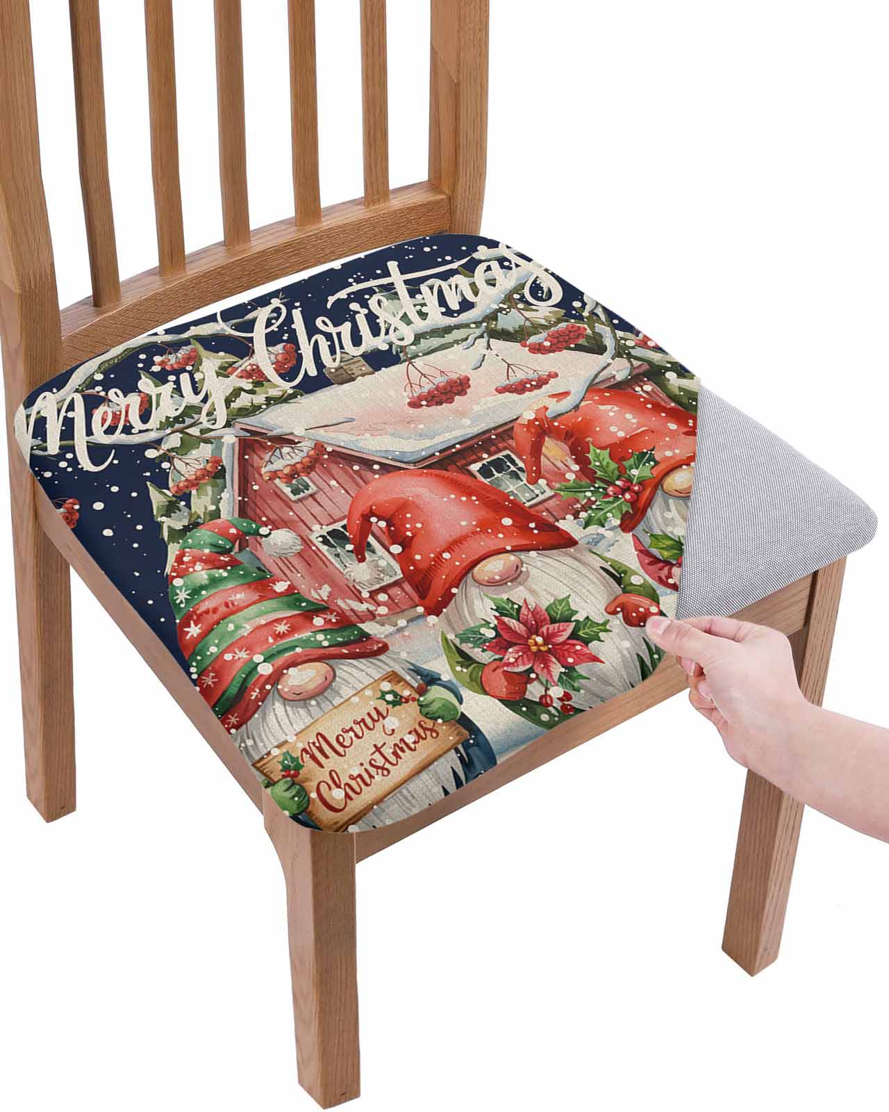 Blue Christmas Chair Seat Covers for Dining Room Stretch Chair Seat ...