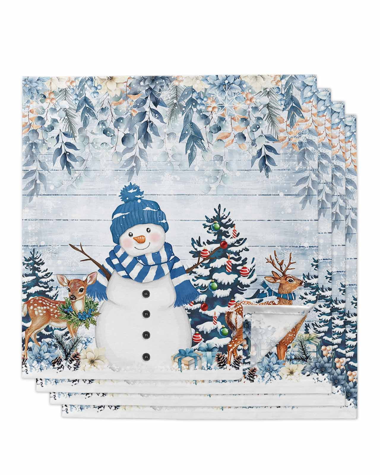 Blue Christmas Cloth Napkins Set of 4 Reusable Dinner Napkins, Snowman ...