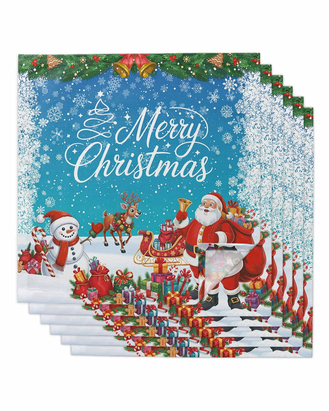 Blue Christmas Cloth Napkins Set of 6 Reusable Dinner Napkins, Winter ...