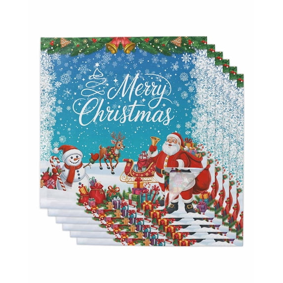 Blue Christmas Cloth Napkins Set of 6 Reusable Dinner Napkins, Winter ...