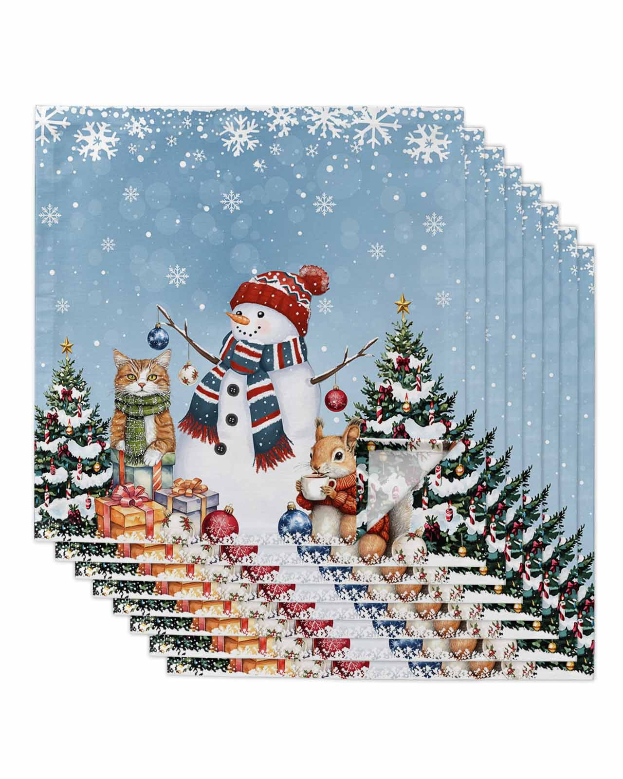 Blue Christmas Cloth Napkins Set of 8 Reusable Dinner Napkins, Snowman ...