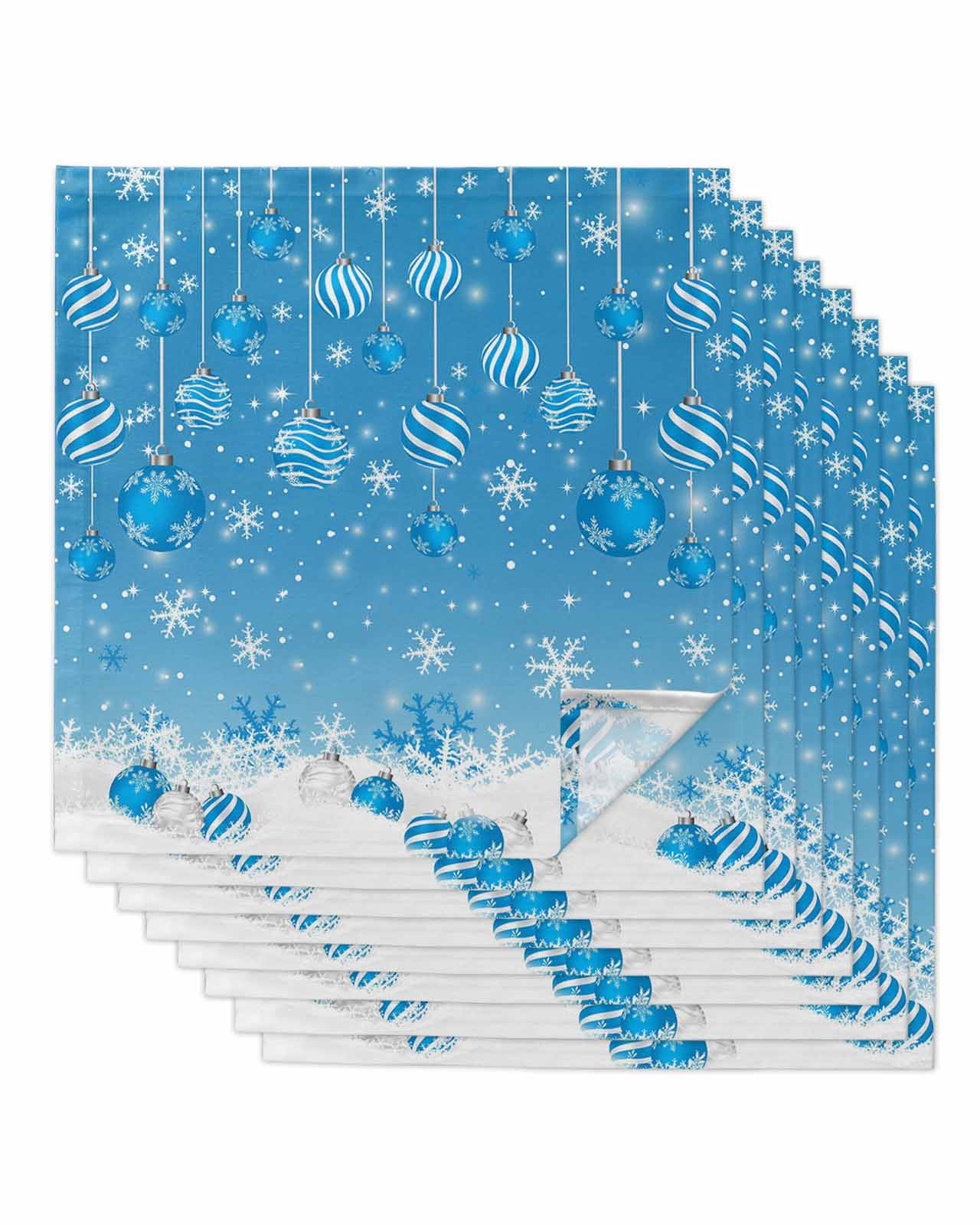 Blue Christmas Cloth Napkins Set of 8 Reusable Dinner Napkins, Xmas ...