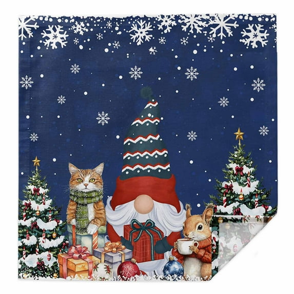 Blue Christmas Cloth Napkins Washable Set of 1, Gnomes Cat Squirrel ...