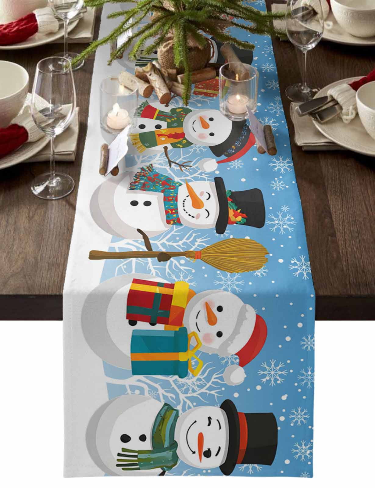 Blue Christmas Cotton Linen Table Runner for Dining Kitchen, Xmas ...