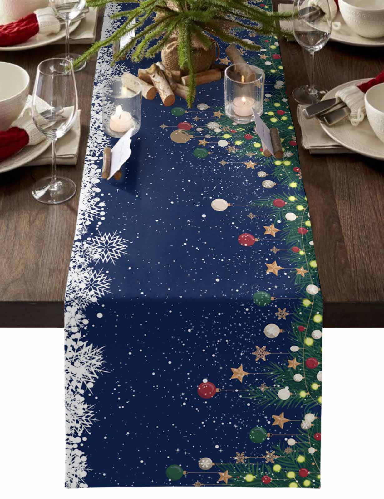 Blue Christmas Cotton Linen Table Runner for Dining Kitchen, Xmas ...