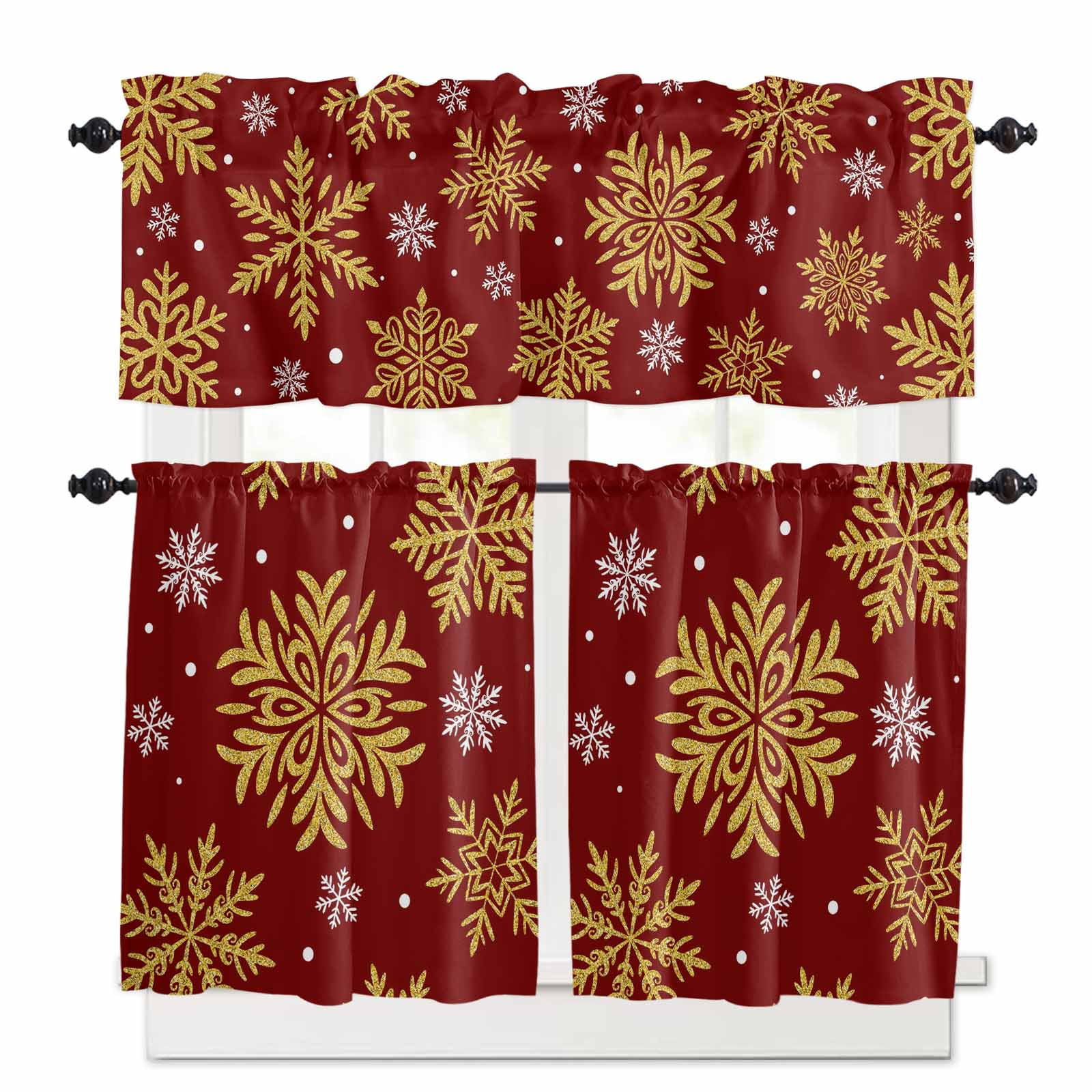 Blue Christmas Curtain Valances Set Buffalo Grid Santa Claus Gift List ...