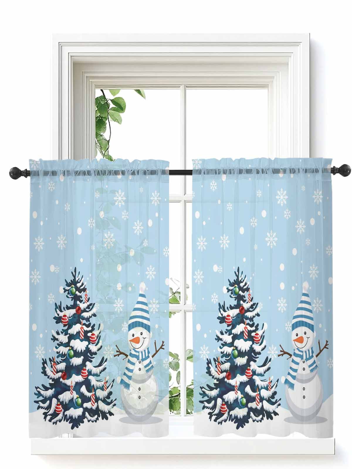 Blue Christmas Curtains 45 Inch Length,Sheer Curtains for Bedroom ...