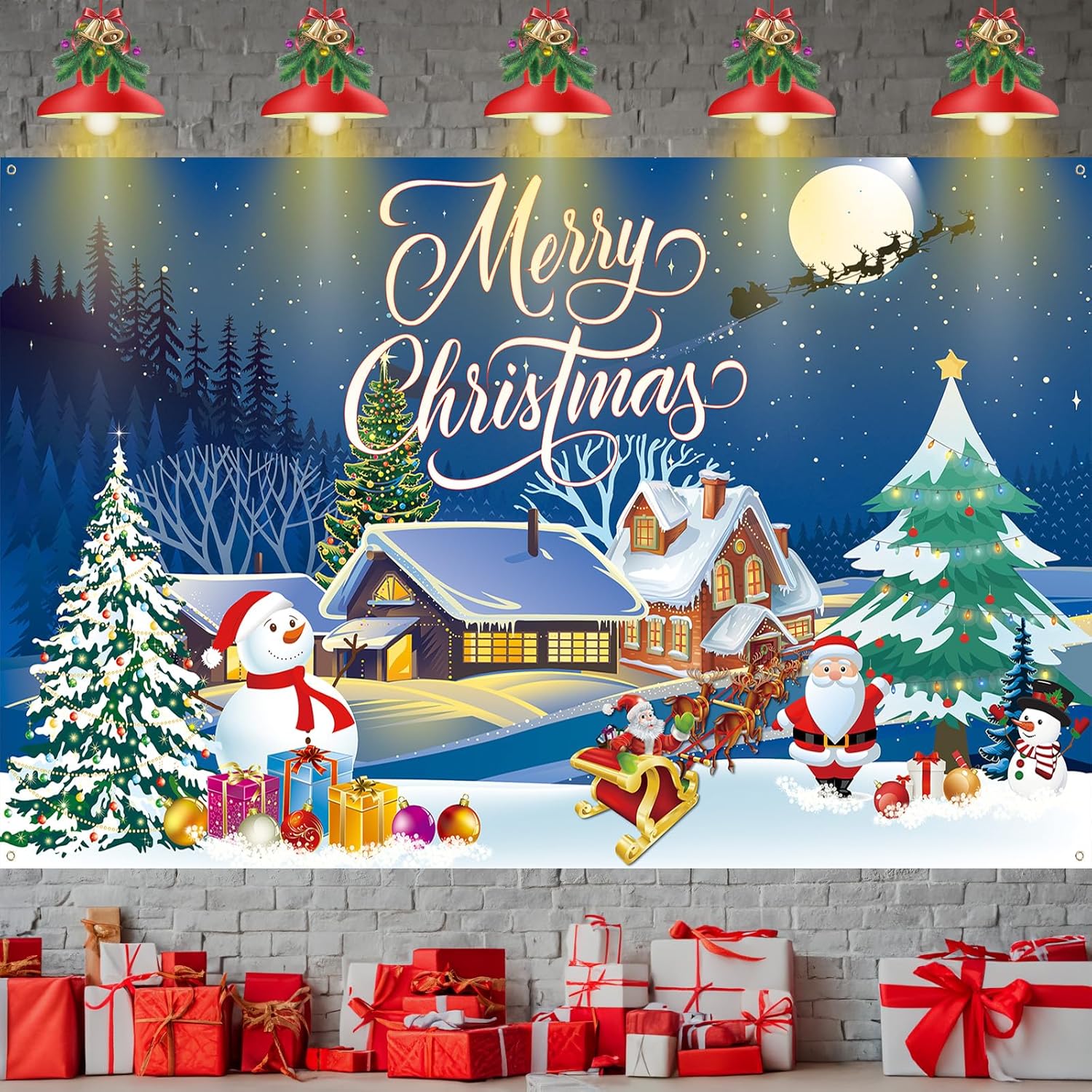 Blue Christmas Decorations Banner - Merry Christmas Fence Banner with ...