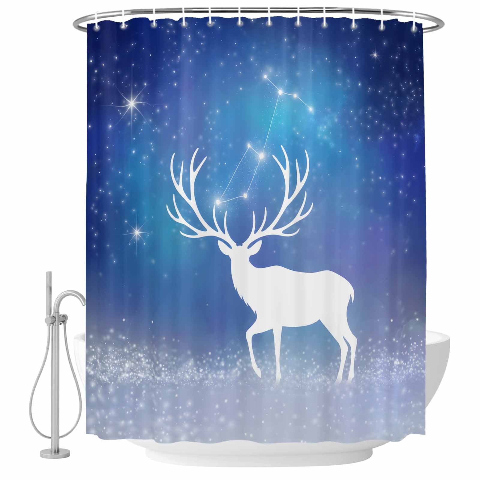 Blue Christmas Deer Shower Curtain, Waterproof Shower Curtains for ...