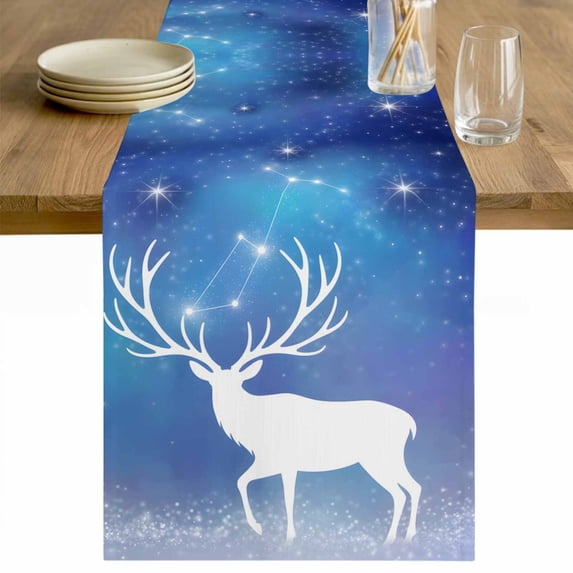 Blue Christmas Deer Table Runner 48 Inches Long Farmhouse Dress Scarves ...