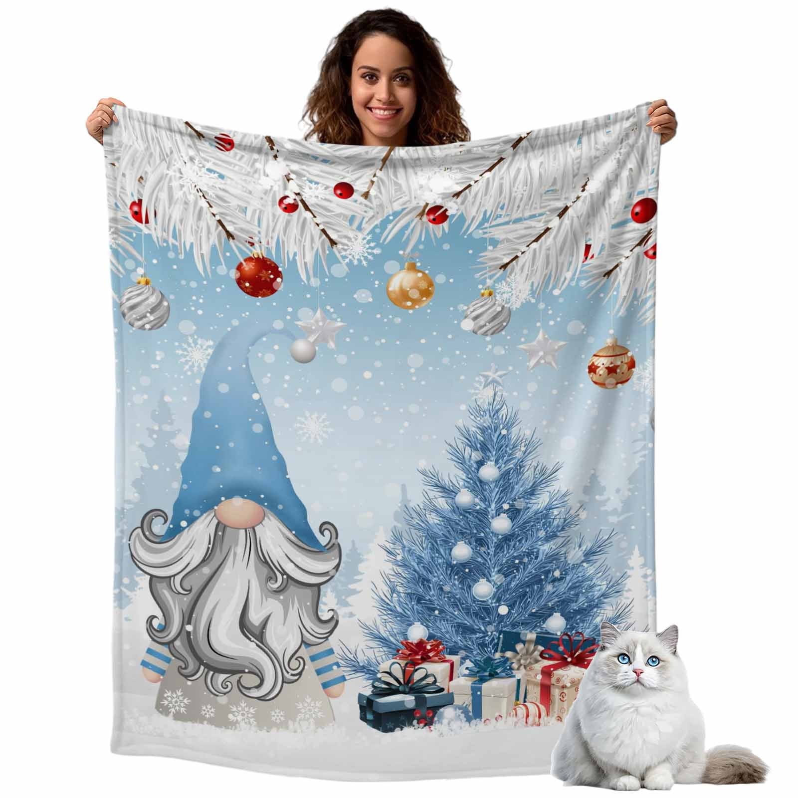 Blue Christmas Flannel Blanket for Bed,Travel and Camping, Dwarf ...