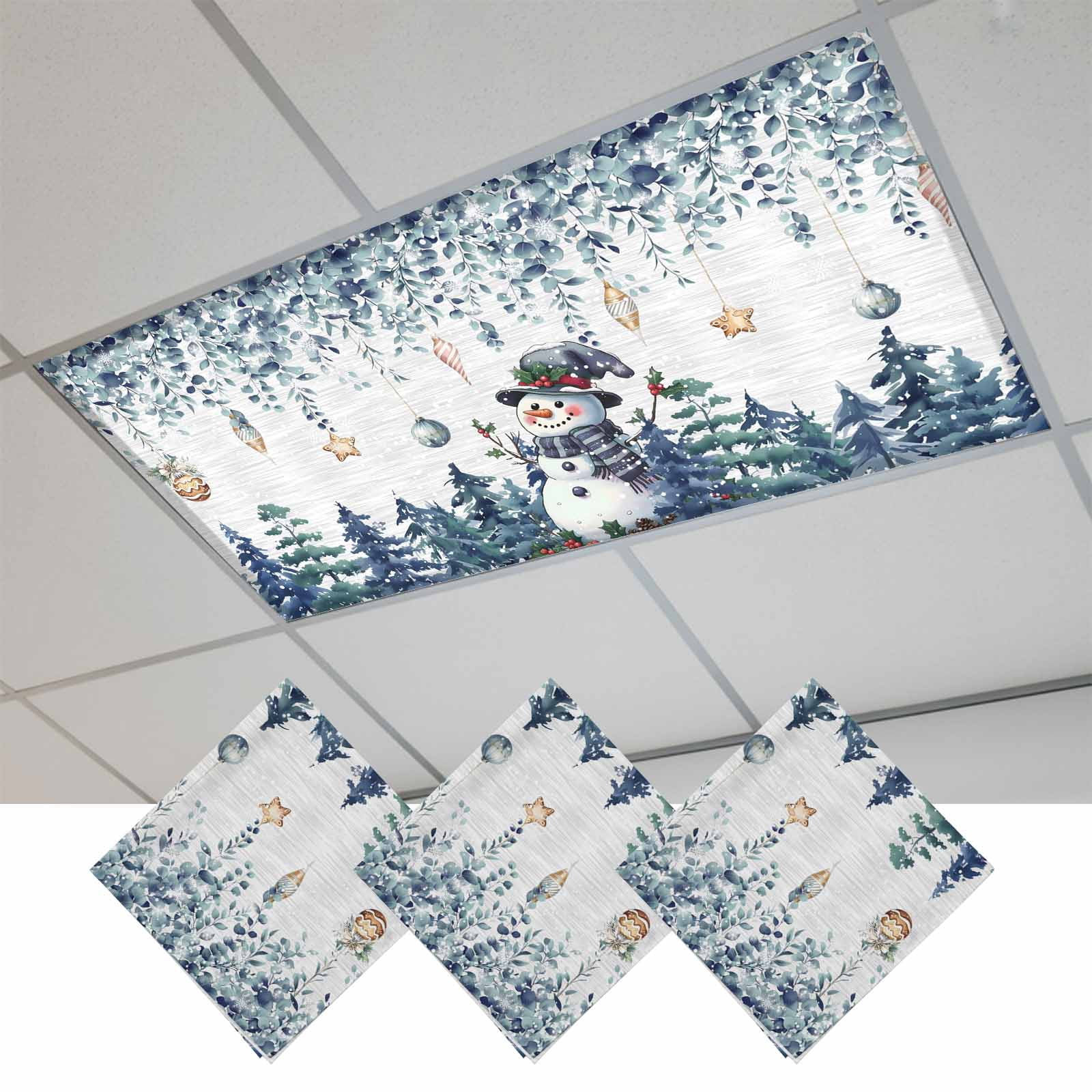 Blue Christmas Fluorescent Light Covers, Snowman Eucalyptus Leaves Xmas ...