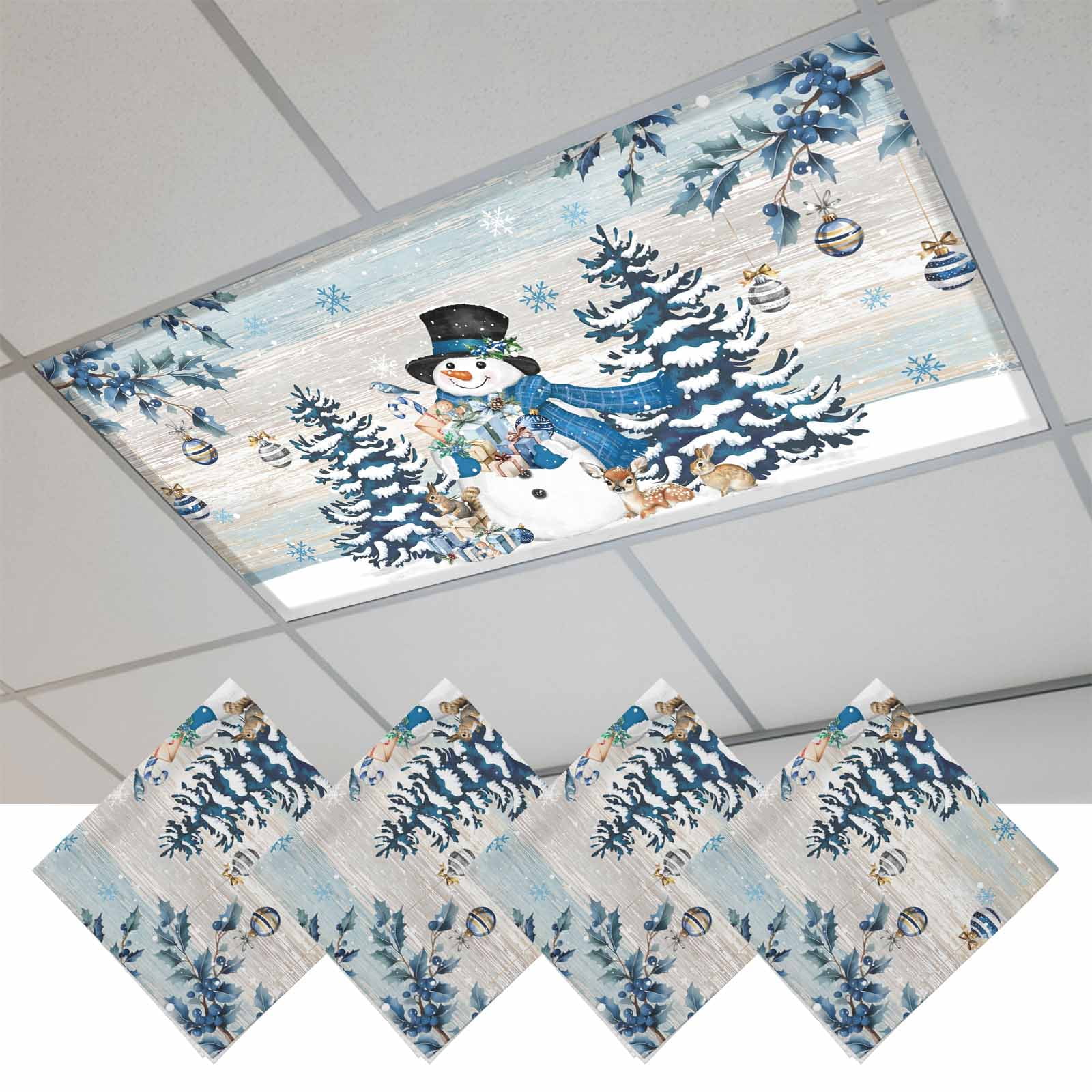 Blue Christmas Fluorescent Light Covers, Snowman Xmas Tree Balls ...