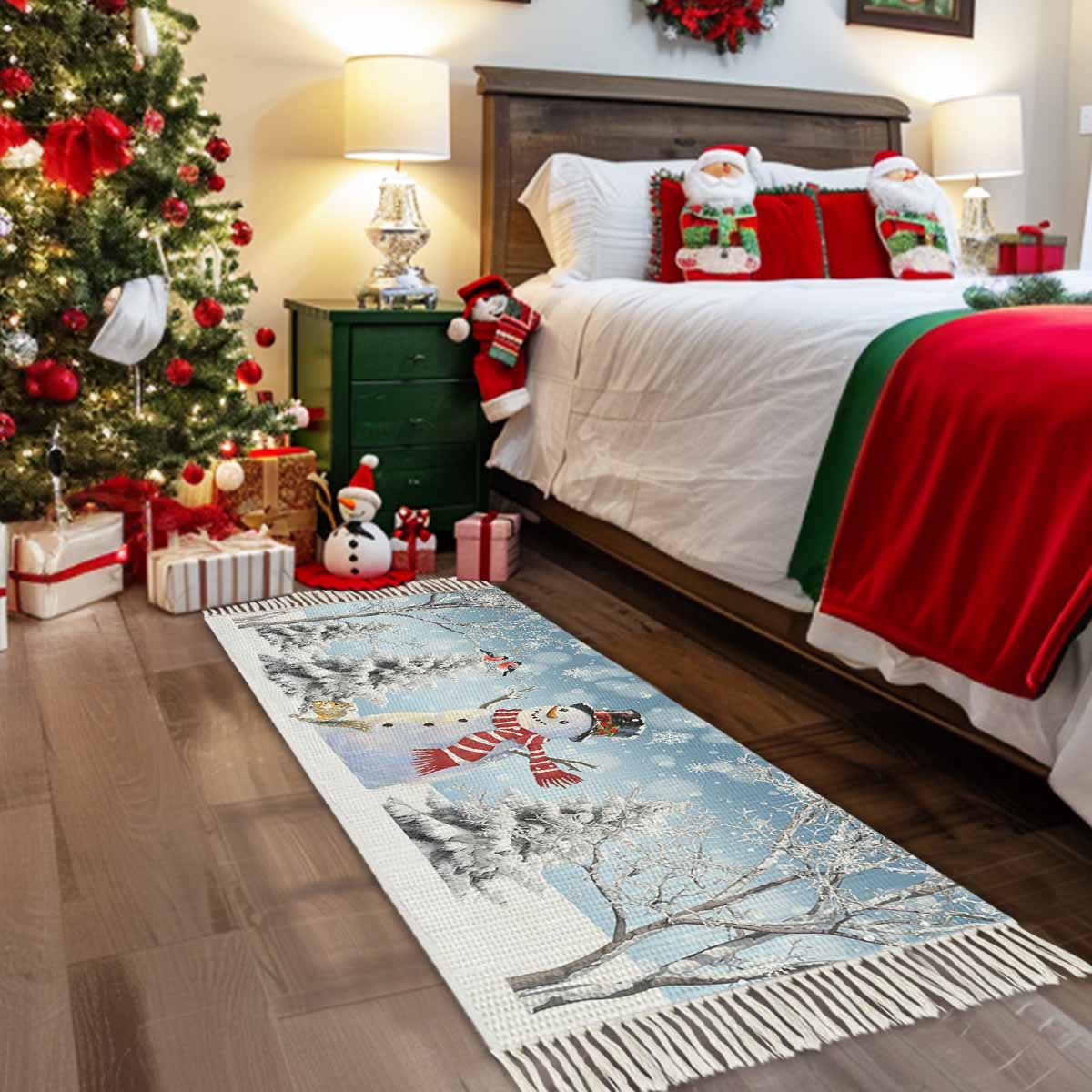 Blue Christmas Hallway Runner Rug 2x5ft,Snowman Xmas Tree Snowflake ...