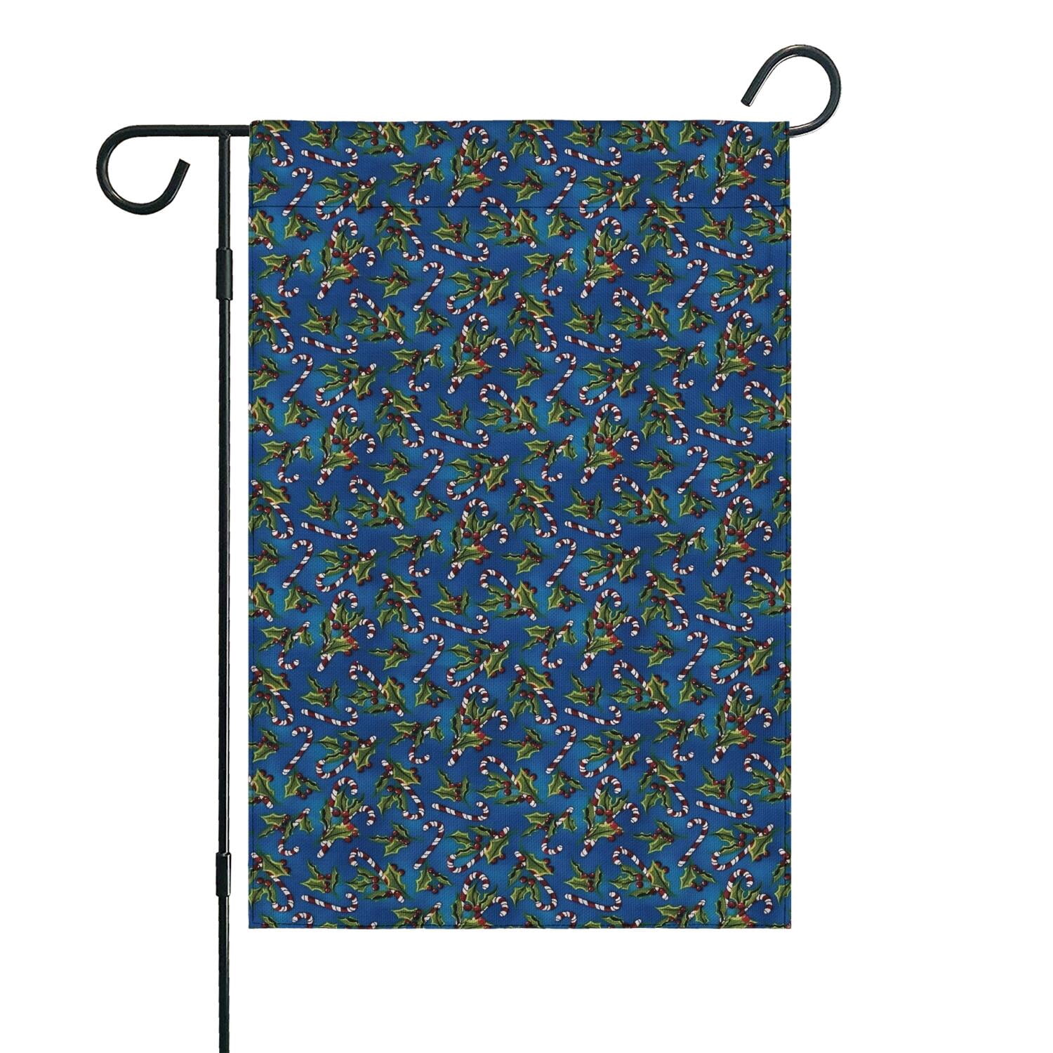 Blue Christmas Holly and Candy Cane Pattern Fall Garden Flags 12.5"x18 ...