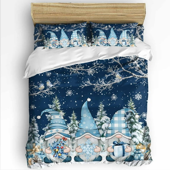 Blue Christmas King Size Comforter Set, Winter Dwarfs Snowflakes ...