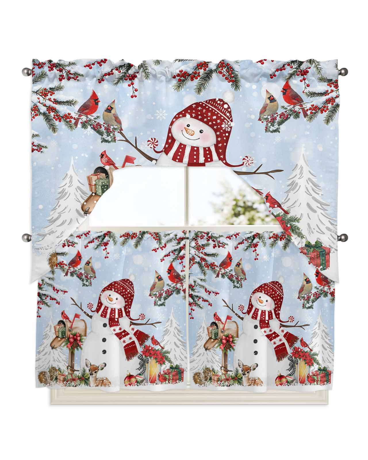 Blue Christmas Kitchen Curtains Swag Valance and Tier Curtains Set 24 ...