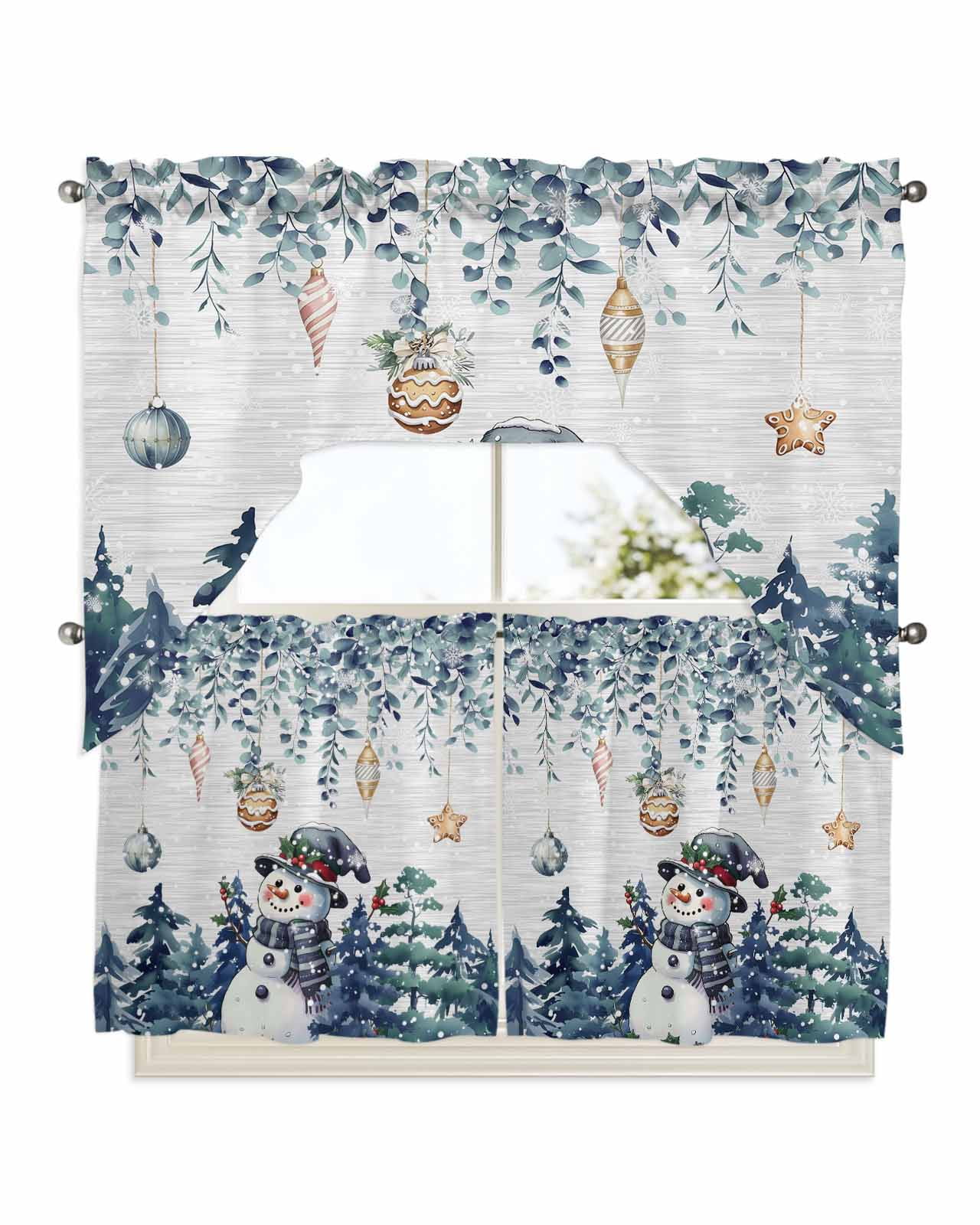 Blue Christmas Kitchen Curtains Swag Valance and Tier Curtains Set 24 ...